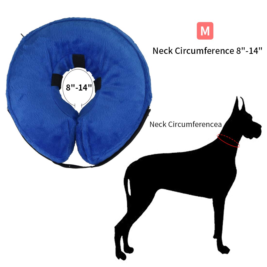 KittyStar Soft Inflatable Dog Cone Collar, Protective Inflatable Collar for Dogs and Cats, Adjustable Pet Recovery Cone After Surgery (M, Blue)