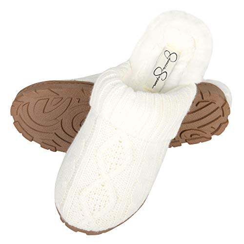 Jessica Simpson Womens Soft Cable Knit Slippers with Indoor/Outdoor Sole, Cream, Small