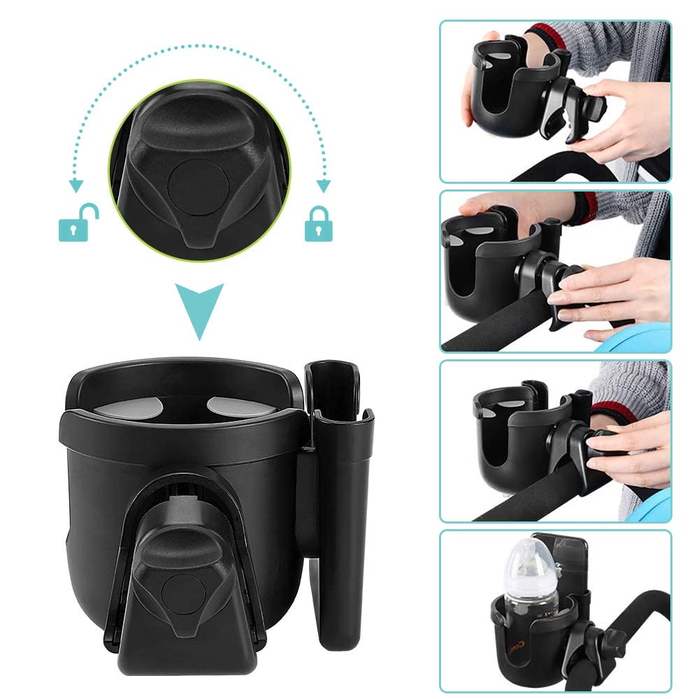 CXSBABY Cup Holder for Stroller with Phone Holder, Universal Cup Holder for Stroller, Bike, Wheelchair, Walker, Scooter, Black.