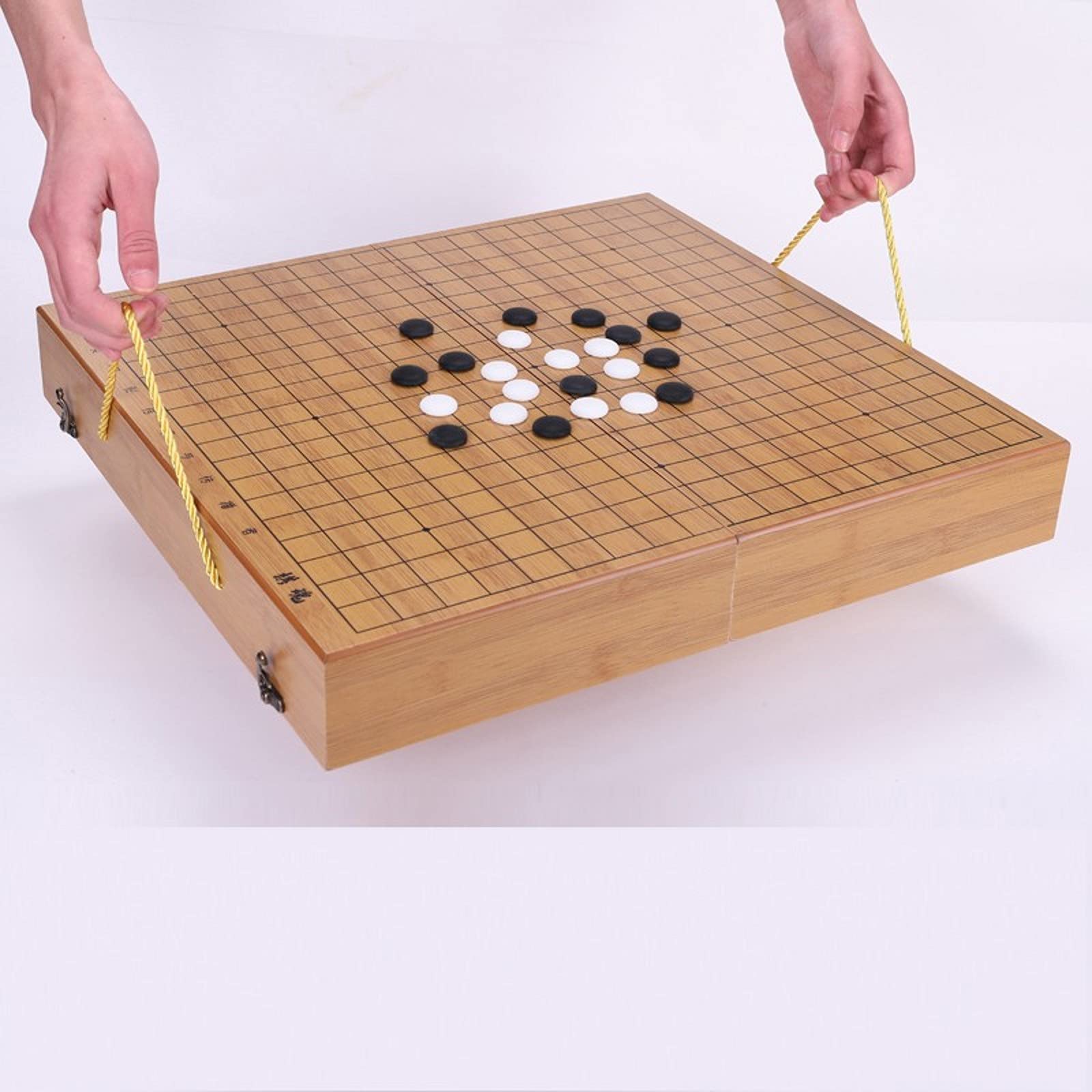 Wowwoody 19x19 Go Game SetHigh Grade Gift Box Board with Single Convex Melamine Stones and Bowls Set