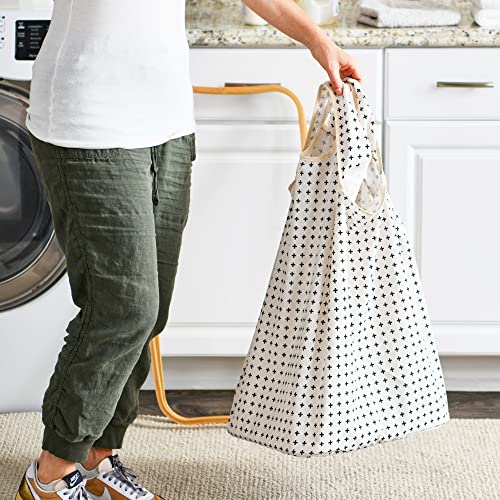 Household Essentials Bamboo X Frame Hamper with Cross Pattern, Black and White