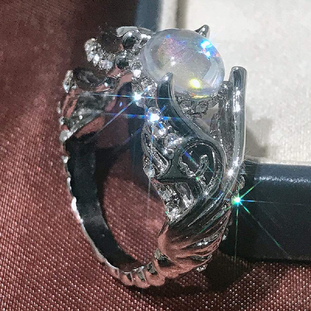 CHWLNJN S925 Sterling Silver Hollow Blank Swan Colorful Moonstone Ring Cubic Zirconia Ring Fashion Vintage Ladies Ring Anniversary Luxury Jewelry (6)