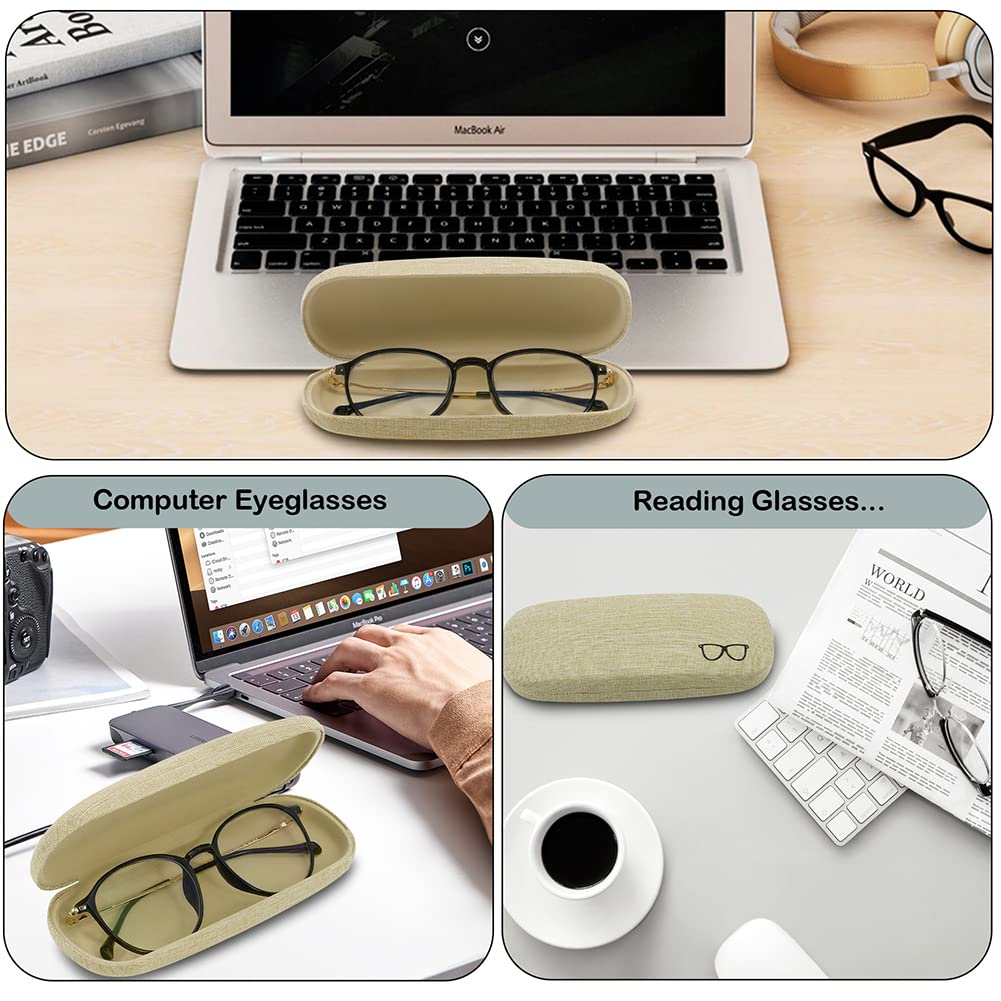 CHZZMS 4 Pack Hard Shell Eyeglasses Cases Protective Glasses Case, Gray,green,purple,brown, 6.5 x 2.6 x 1.6 inches