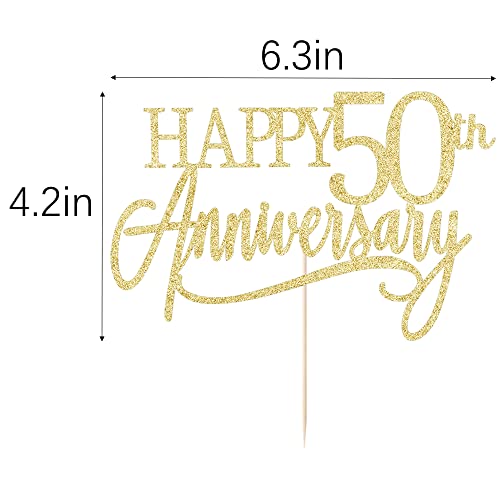 Happy 50th Anniversary Cake Topper,Gold Glitter 50th Birthday, 50Anniversary Party Decoration Supplies,Wedding Anniversary Party Decoration