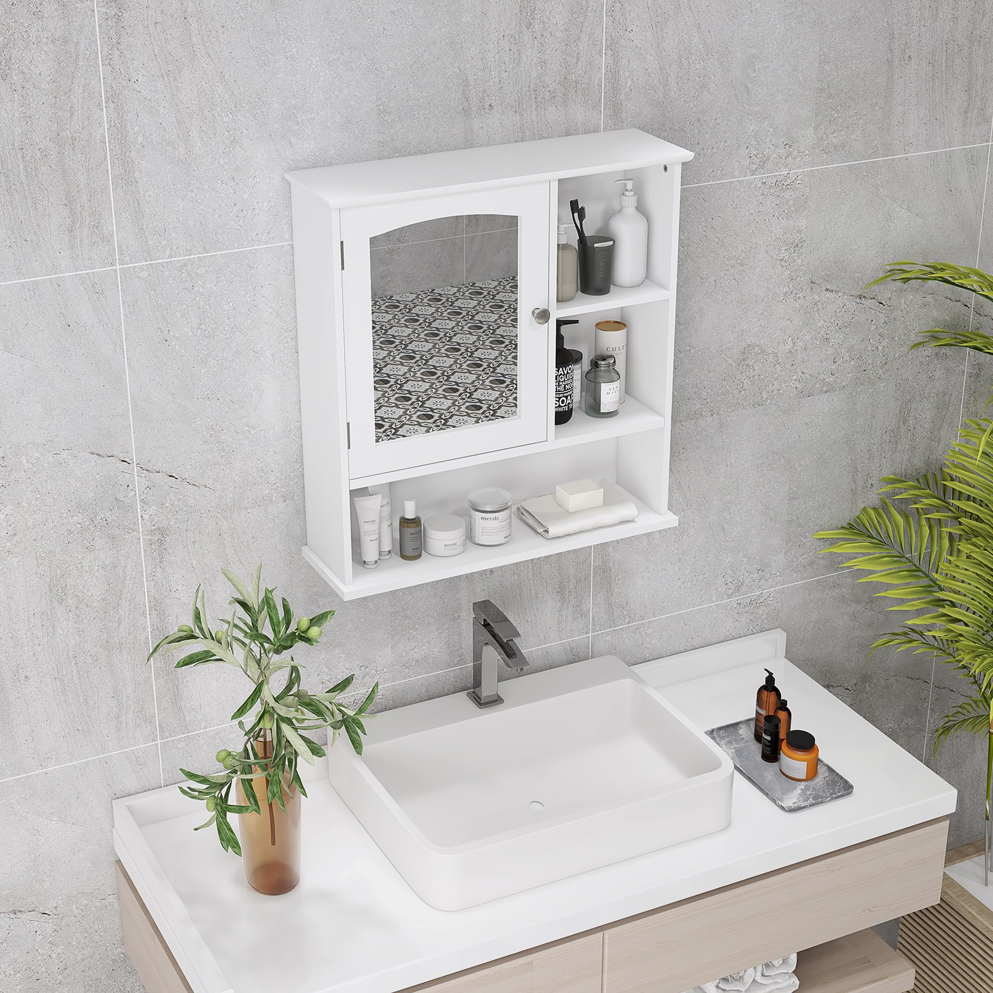 kleankin Bathroom Medicine Cabinet with Mirror, Wall-Mounted Bathroom Cabinet with Adjustable Shelf for Living Room and Laundry Room, White