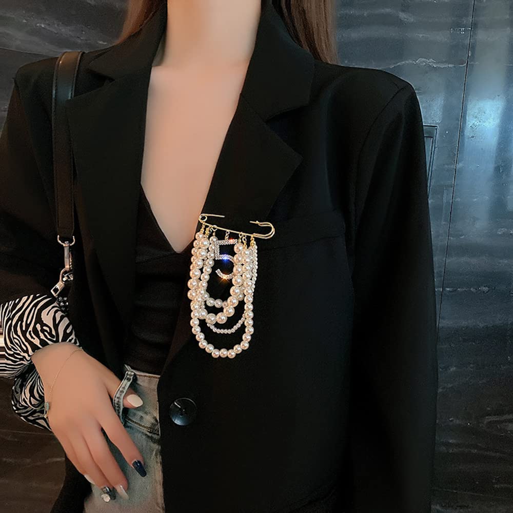 Celebrity Design Imitation Pearl Number Five Brooches Crystal Brooch Pins