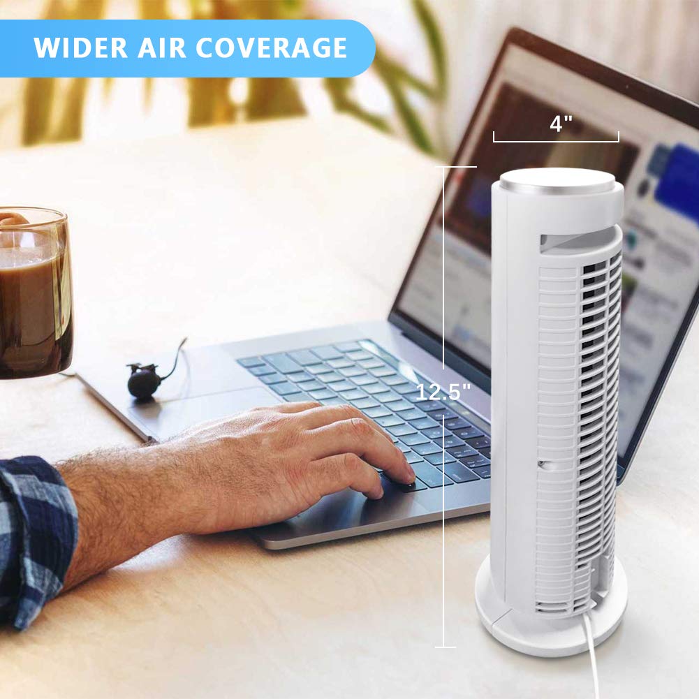 CLEESINK Small Desk Fan, 12 3/8" Portable USB Table Fan, 3 Settings, Quiet Personal Mini Cooling Tower Fan with Turbine Technology, for Bedroom Office Tabletop Home Nightstand
