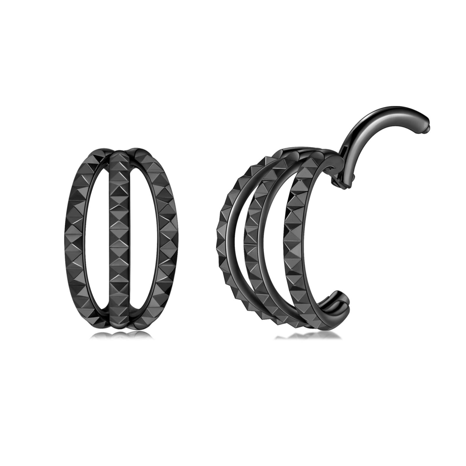 CICIMOTO Nose Ring Hoop 16G Triple Stack Septum Rings Surgical Steel Tragus Earrings Hinged Segment Clicker Daith Helix Conch Rook Lobe Ear Piercing Jewelry for Women Men,Black