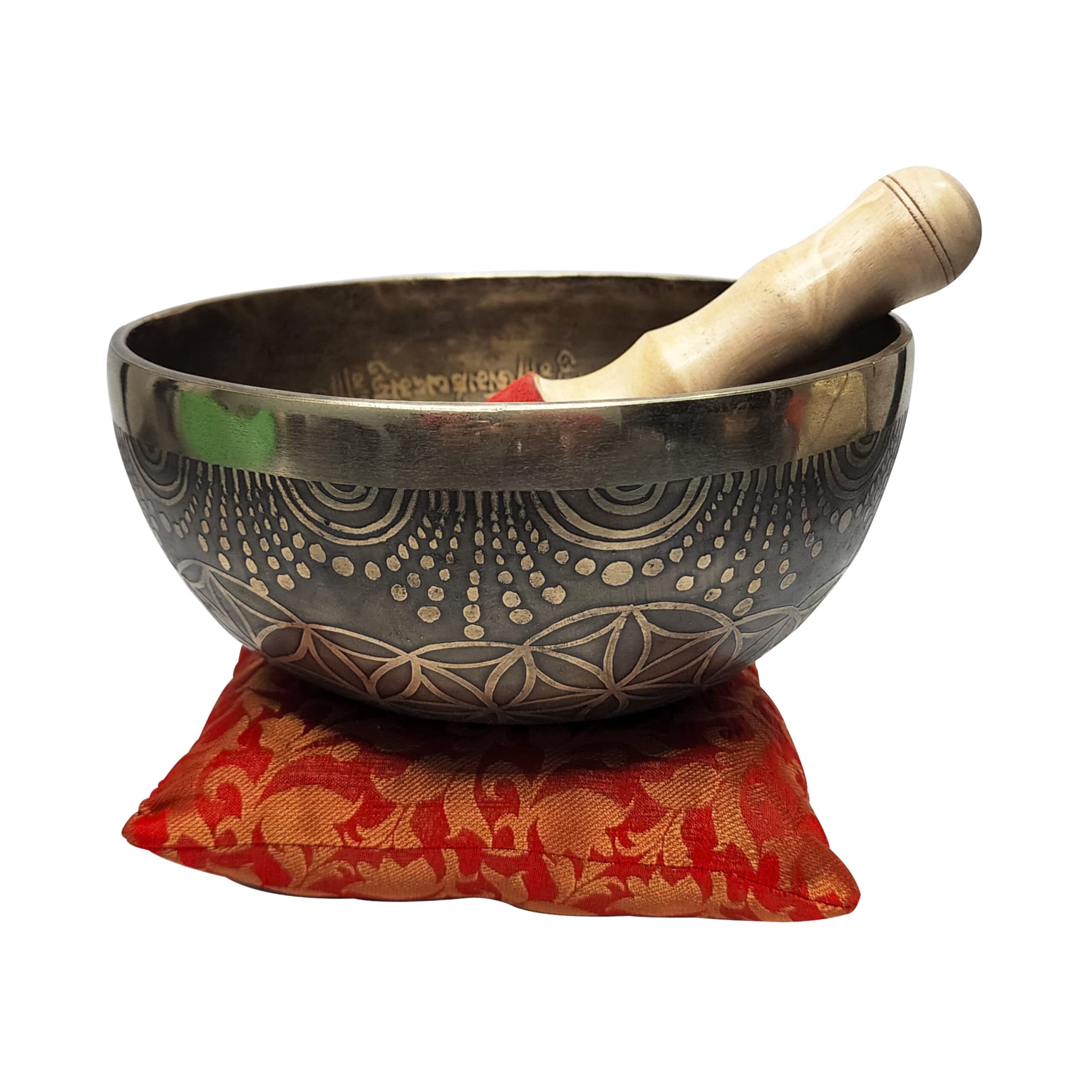 CRAFTSTRIBE 10" Large Hand Hammered Tibetan Carving Singing Bowl Meditation Healing Bowl with Mallet and Silk Cushion Golden