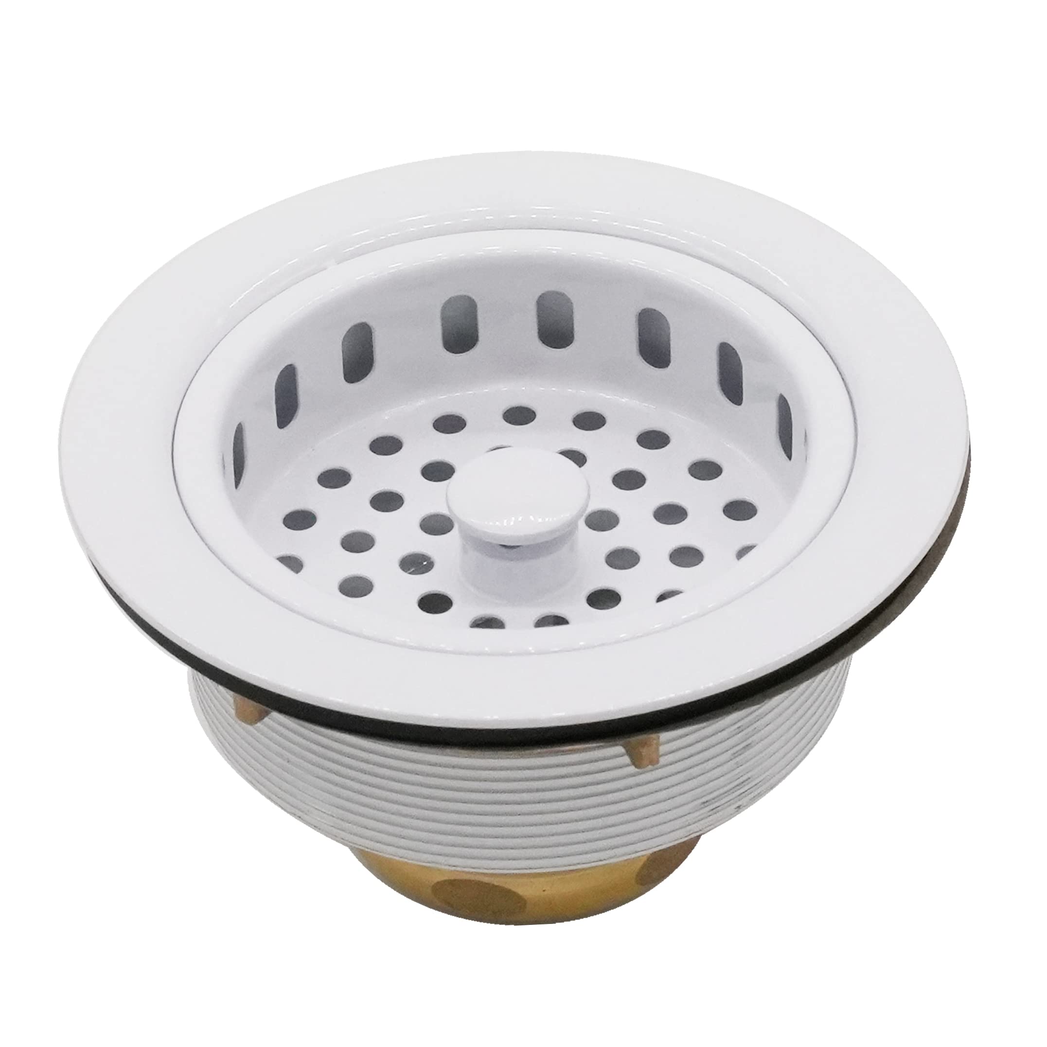 Westbrass A214-50 3-1/2" Post Style Large Kitchen Sink Basket Strainer, 1-Pack, Powder Coat White