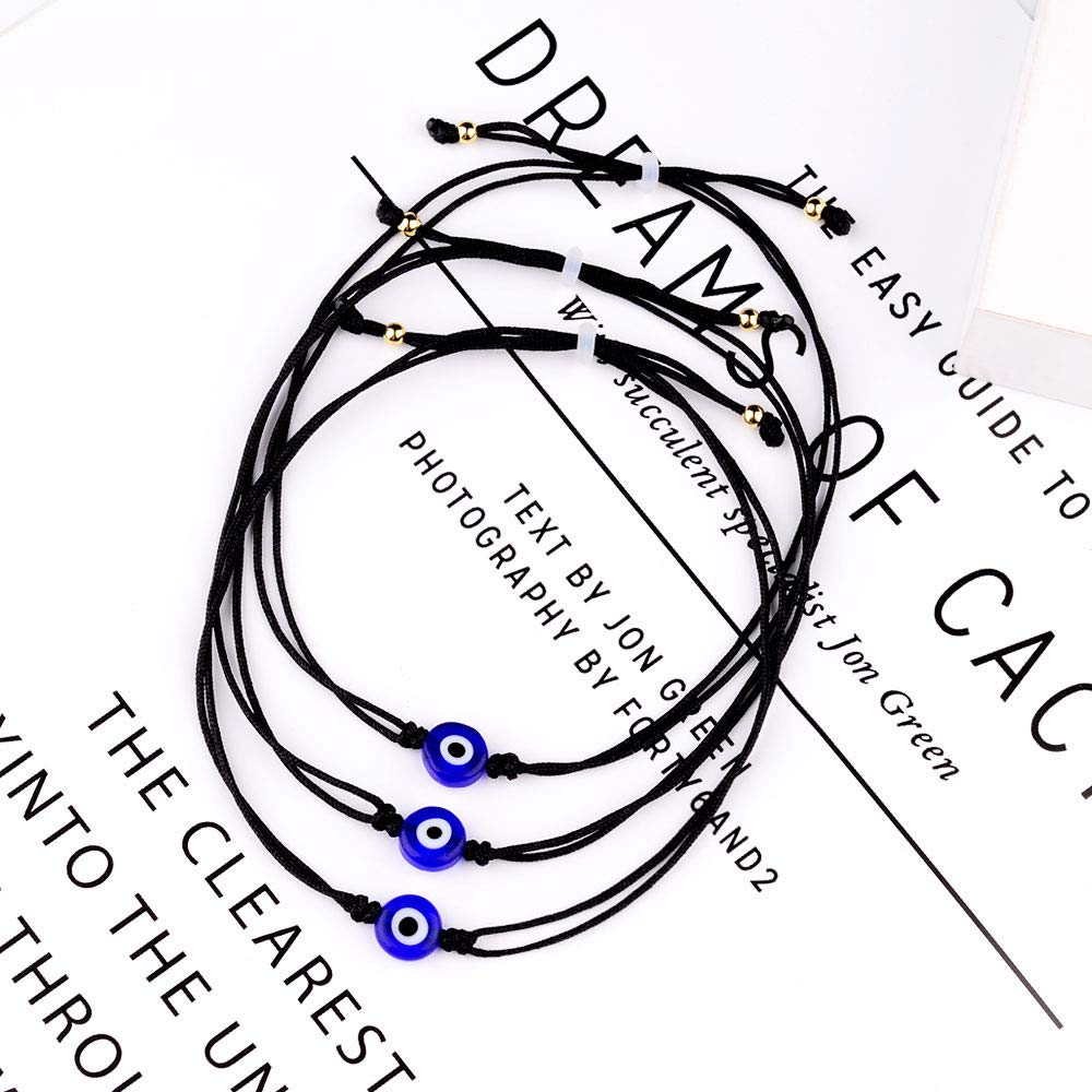 BOCHOI Evil Eye Bracelet Black for Women Adjustable Thread Cord Bracelet Hand Woven for Protection Friendship Wish Bracelet for BFF (3Pcs)