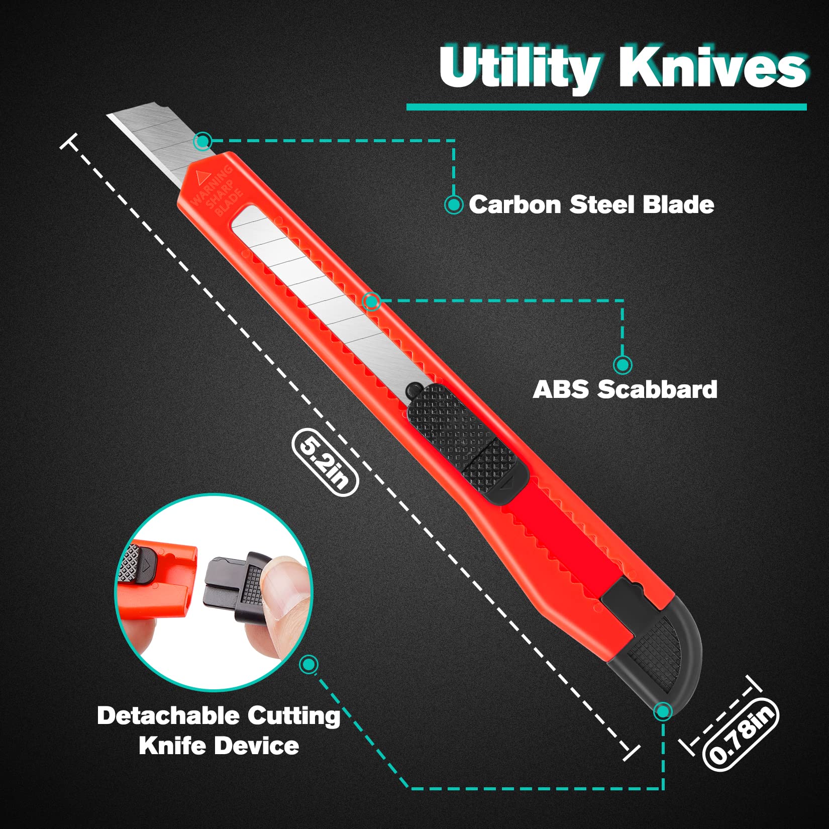 DIYSELF 24 Pack Box Cutters for Work, Office, Box Opener with 9mm Wide Blade, Retractable Utility Knife Box Knife for Cardboard, Packages, Sharp Box Cutter for Women, Girls, Razor Knife Exacto Knife