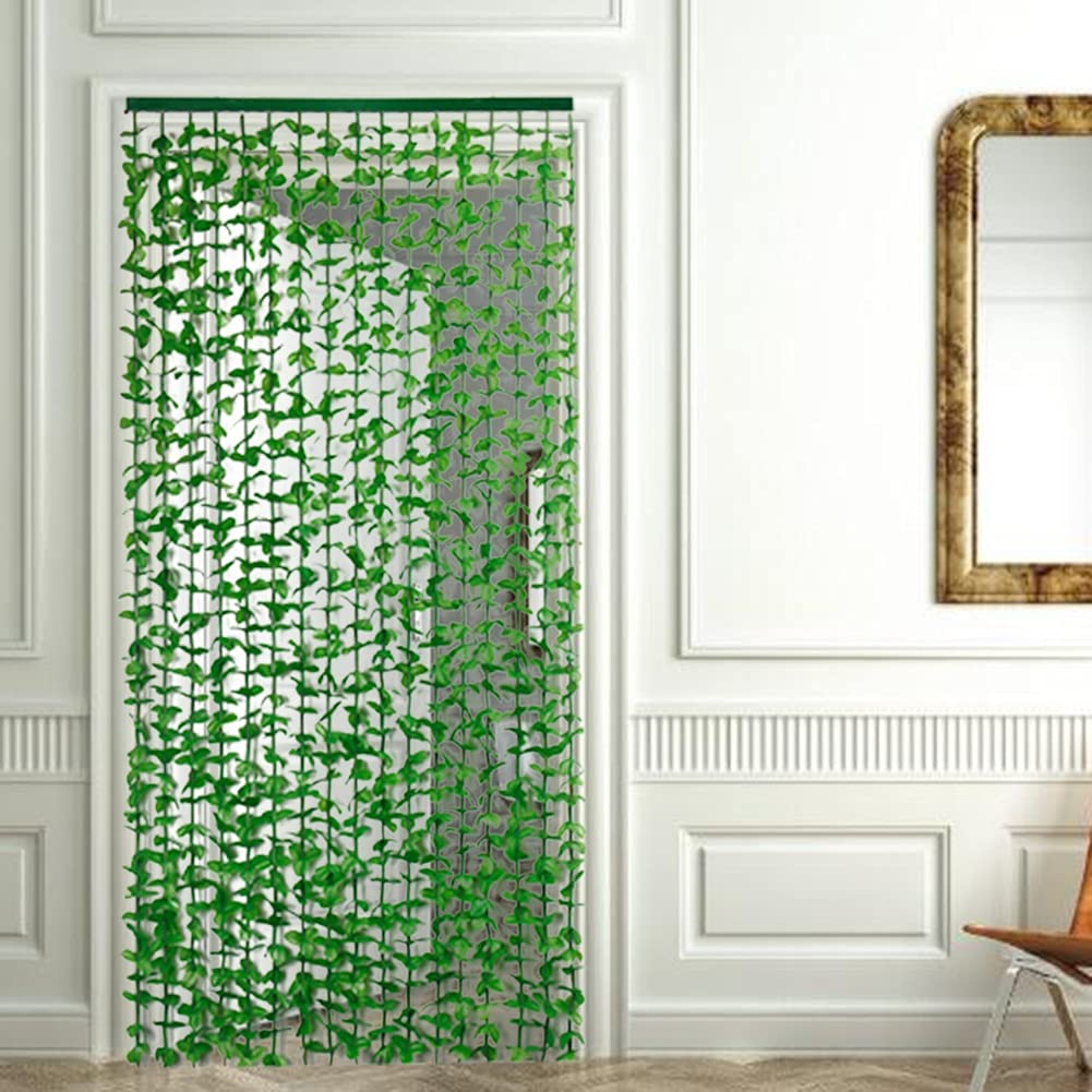WZNING Leaf Strip Curtains, Artificial Green String Bamboo Bead Curtain Home Decoration Partition for Balconies Wall Garden Pergola, Easy to Install Interior Decoration, Home and Kitchen Decoration