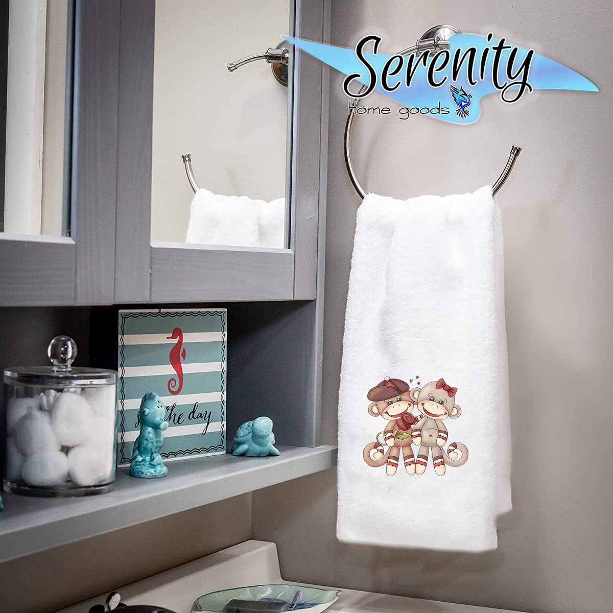 Decorative Kitchen and Bath Hand Towel | Valentine Adorable Cute Stuffed Love Monkey | Winter Valentine's Day Themed | White Home Decor Bathe Tea Decorations | House Warming Gift Present