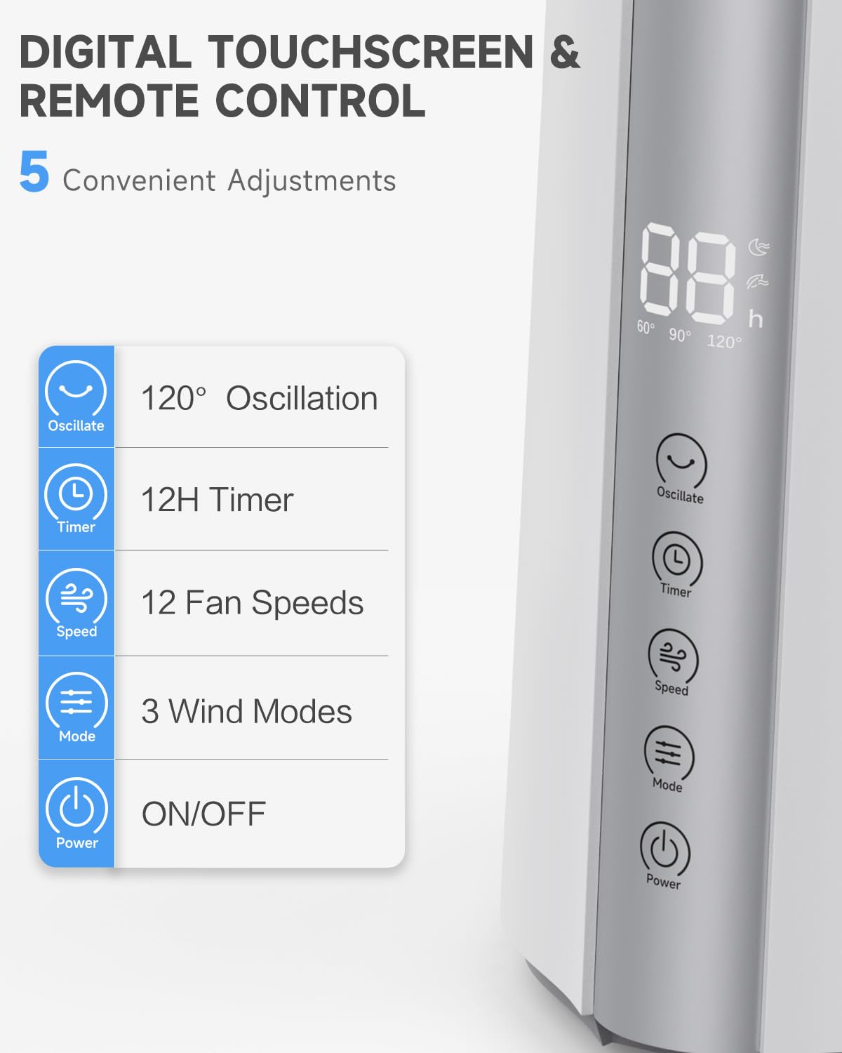Gimify 40'' Bladeless Tower Fan for Home with Remote Control, Quiet 120° Oscillating Fan with 3 Modes 12 Wind Speeds,12H Timer, Standing Fan with HEPA Filter 99.97% Smoke Dust for Bedroom Office