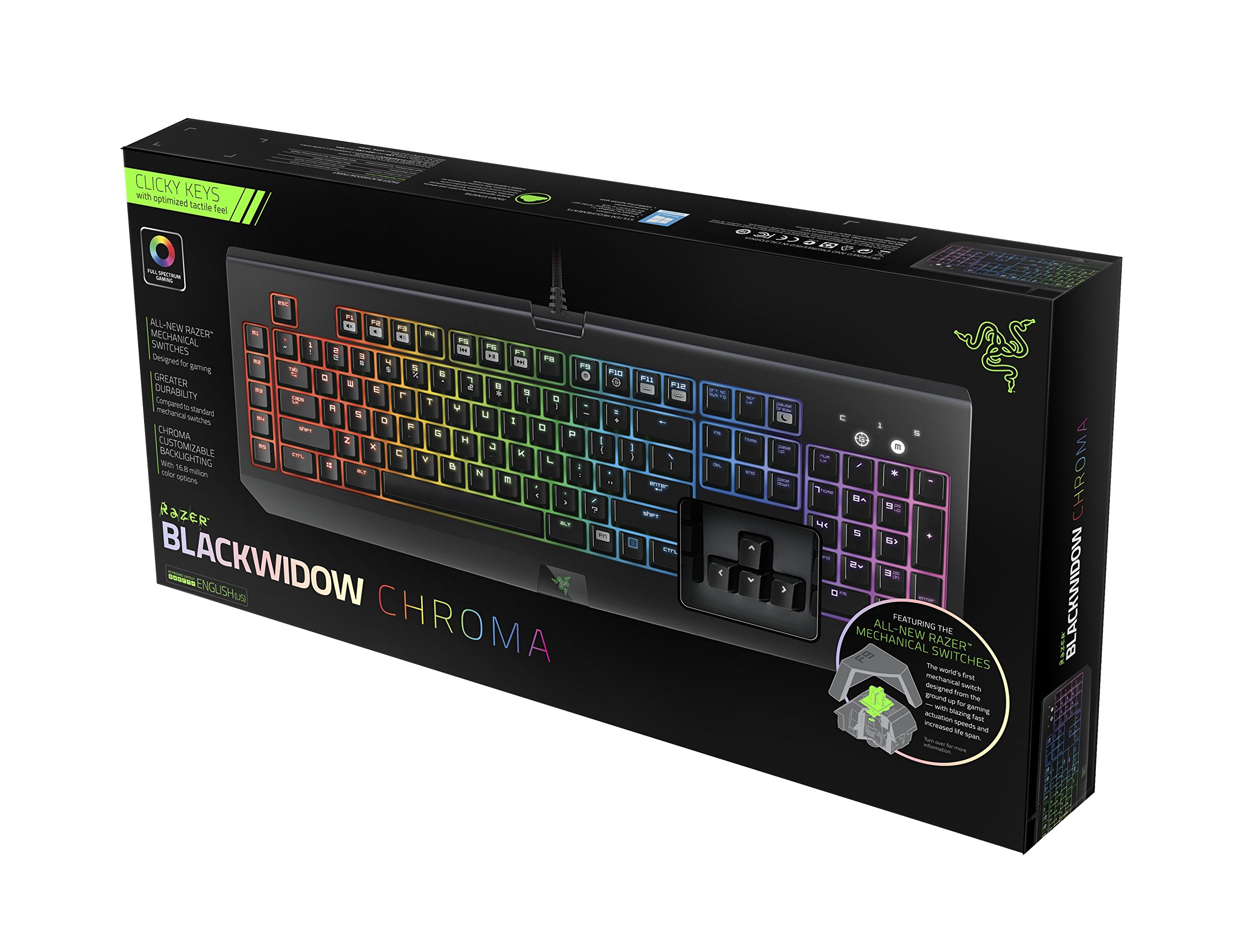 Razer BlackWidow Chroma: Clicky RGB Mechanical Gaming Keyboard - 5 Macro Keys Green Mechanical Switches (Tactile and Clicky)