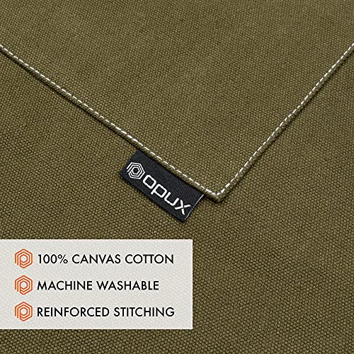 opux Chef Apron for Men, Kitchen Apron with Pockets for Women, Large Unisex Canvas Apron for Cooking Grilling BBQ Baking, Heavy Duty Apron for Work, Olive Green