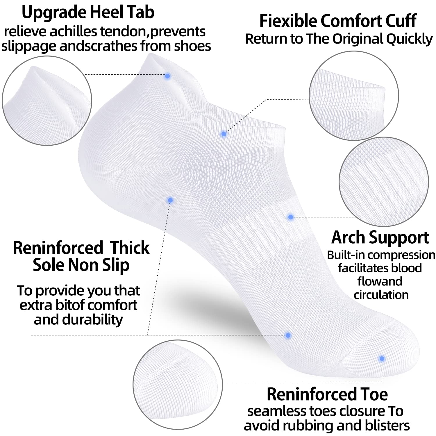 Corlap 8 Pairs Ankle Athletic Running Socks White Soft Thin Low Cut Short Tab Socks for Men and Women