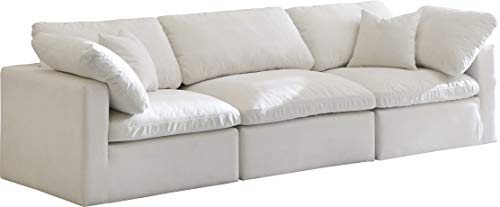 Meridian Furniture 602Cream-S105 Plush Collection Contemporary Down Filled Comfort Overstuffed Velvet Upholstered Modular Sofa 3-Seater Cream