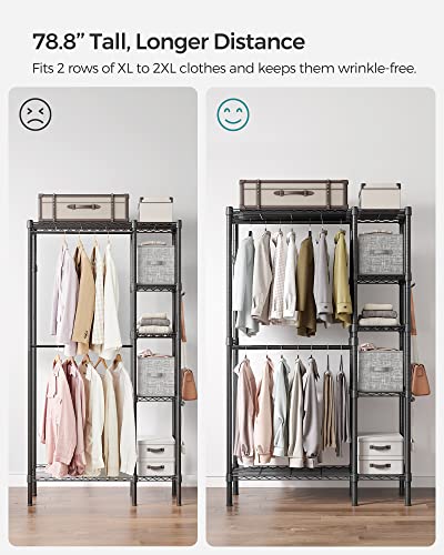 SONGMICS Garment Rack Heavy Duty Clothes Rack, Freestanding Portable Wardrobe Closet for Hanging Clothes with 2 Storage Boxes, 8 Hooks, Adjustable Wire Shelves, 2 Hanging Rods, Black ULGR422B01