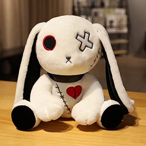 Crazy Rabbit Plush, Halloween Dreadful Bunny Stuffed Animal Long-Eared Standing Toy, Adorable Easter Anxiety Rabbit Plushie Birthday Gift for Kids Adults (White, 25cm)