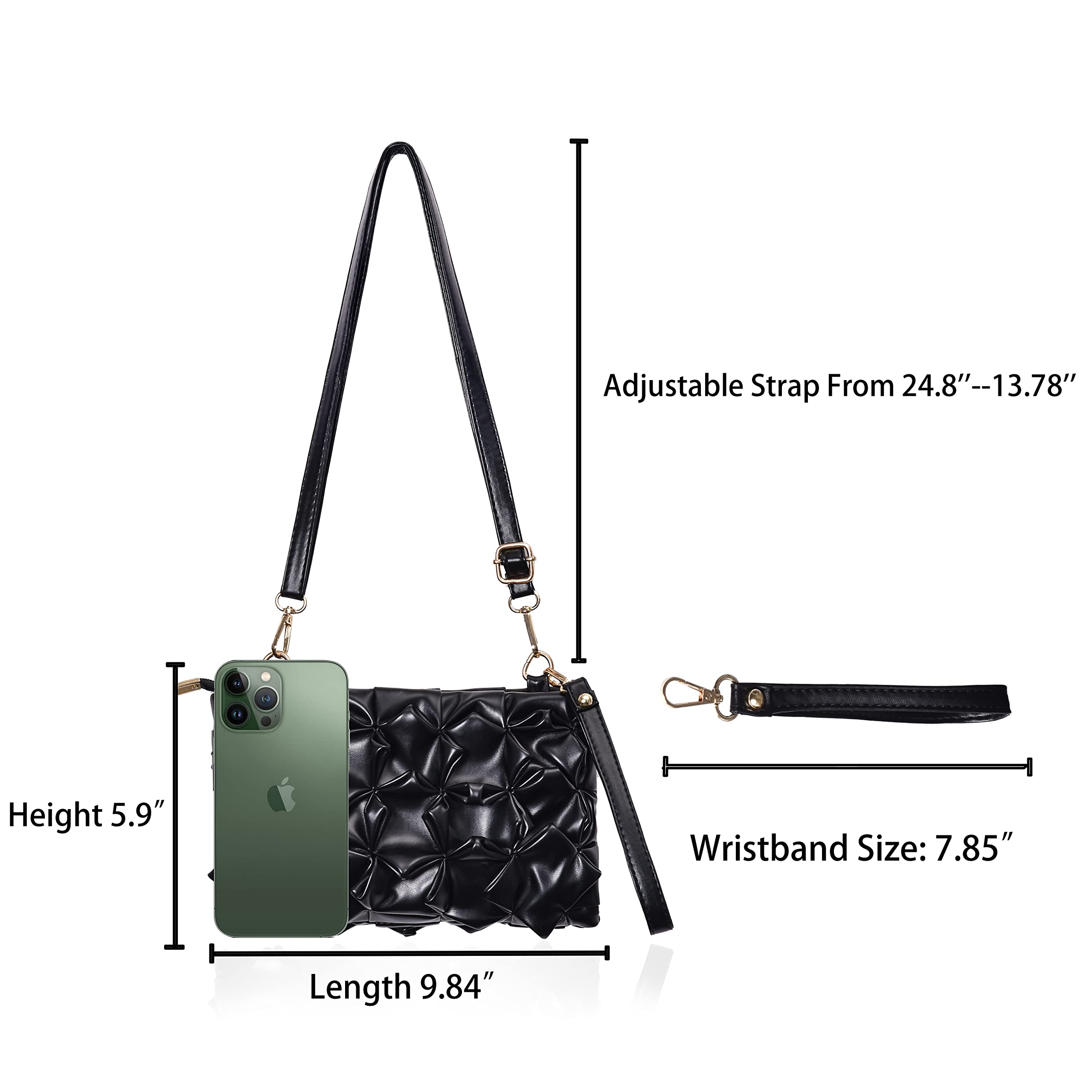Cavid Karrie Black Leather Wristlet Purse,Small Crossbody Bag for Women, Lightweight Clutch Purse, Black2