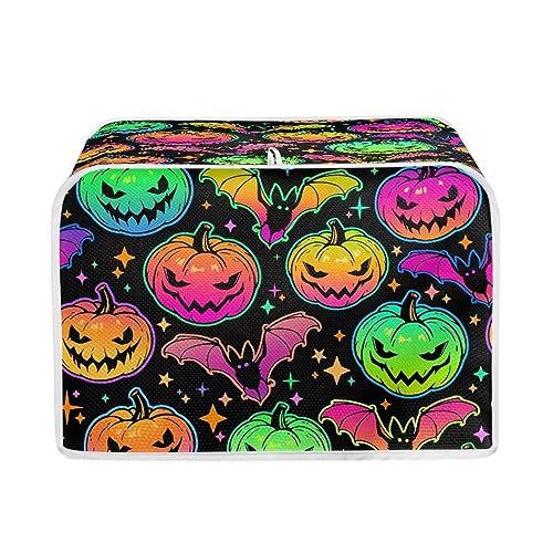 Gomyblomy Pumpkins & Bats Print Toaster Cover, Halloween Themed Microwave Protector with Handles, Lightweight Washable 4-Slice Toaster Dust Cover, Holiday Decoration