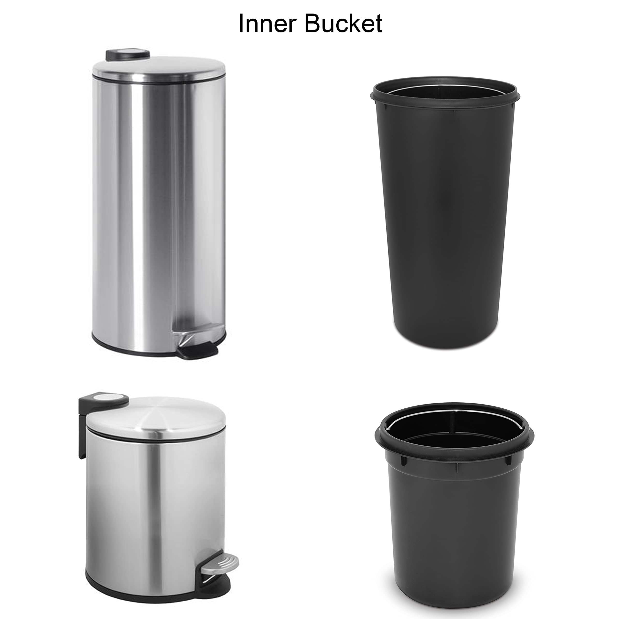 Innovaze 8 Gal./30 Liter and 1.3 Gal./5 Liter Stainless Steel Step-on Trash Can Set for Kitchen and Bathroom