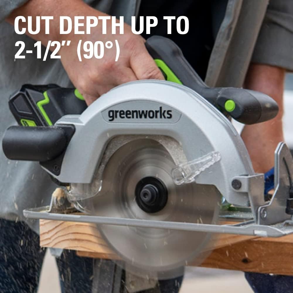 Greenworks 24V Brushless 7-1/4-inch Circular Saw,4,500 RPM,0-45 Degree Bevel Capability,with Charger and 24V 4Ah USB Battery