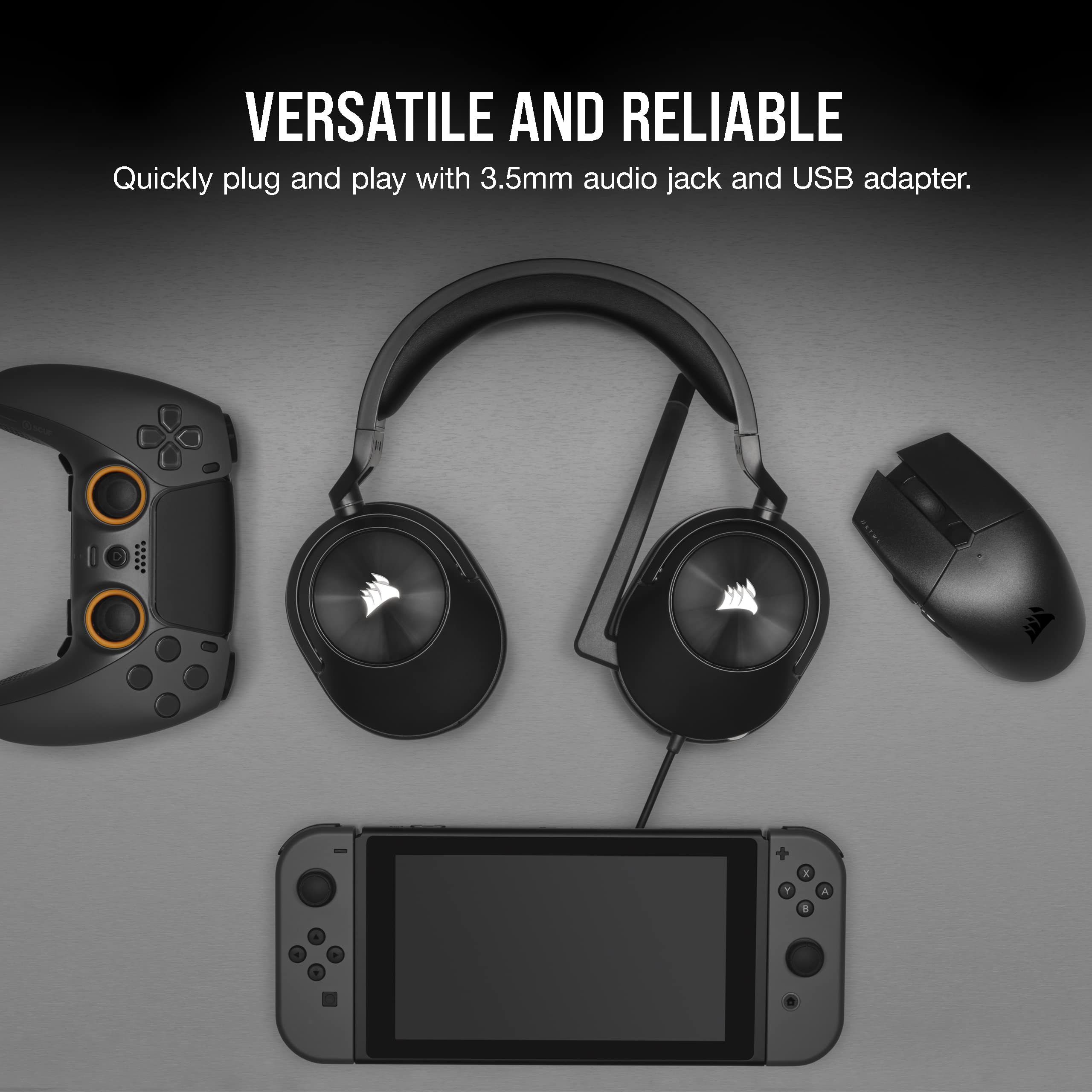 Corsair HS55 Surround Gaming Headset (Leatherette Memory Foam Ear Pads, Dolby Audio 7.1 Surround Sound on PC and Mac, Lightweight, Omni-Directional Microphone, Multi-Platform Compatibility) Carbon