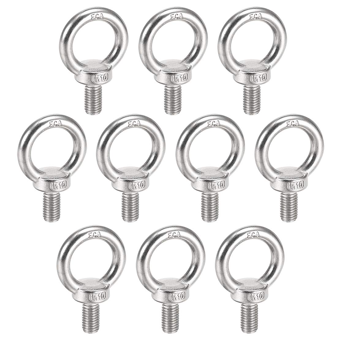 uxcell Lifting Eye Bolt M10 x 18mm Male Thread 304 Stainless Steel for Hanging, Pack of 10