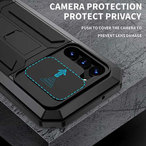 for Samsung Galaxy S23 Plus 5G/S23+ 5G Case,Shockproof Hard Case Aluminum Metal Gorilla Glass Military Heavy Duty Sturdy Protector Cover for Galaxy S23 Plus 5G,with Lens Protection Cover (Black)