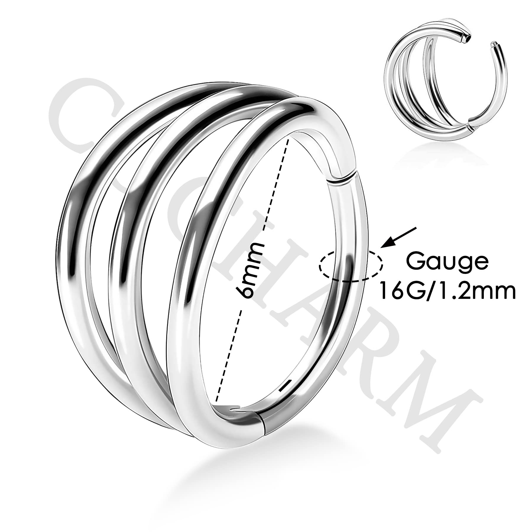COCHARM 16 Gauge Lip Ring 10MM Conch Hoop Earring 316L Stainless Steel Hoop Nose Ring Hypoallergenic