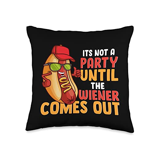 Funny Hotdog Buns Hot Dog Funny Hotdog Hot Dogs Its Not A Party Until The Wiener Comes Throw Pillow, 16x16, Multicolor