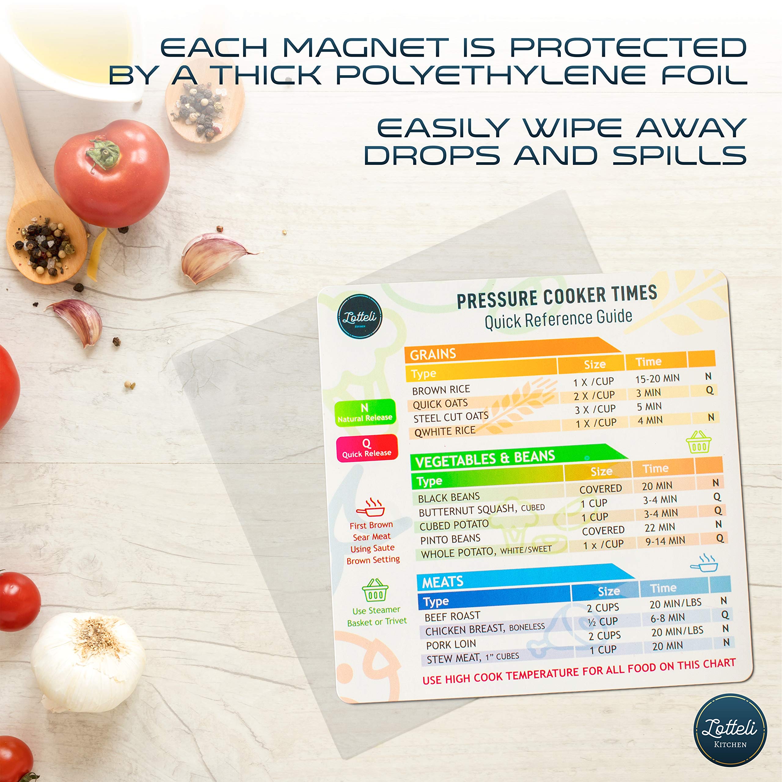 Instant Pot Cooking Times Chart - Pressure Cooker Accessories Cook Times - Easy to Use & Clean Strong Magnet - Instant Pot Cheat Sheet Magnet Set Quick Reference Guide - White