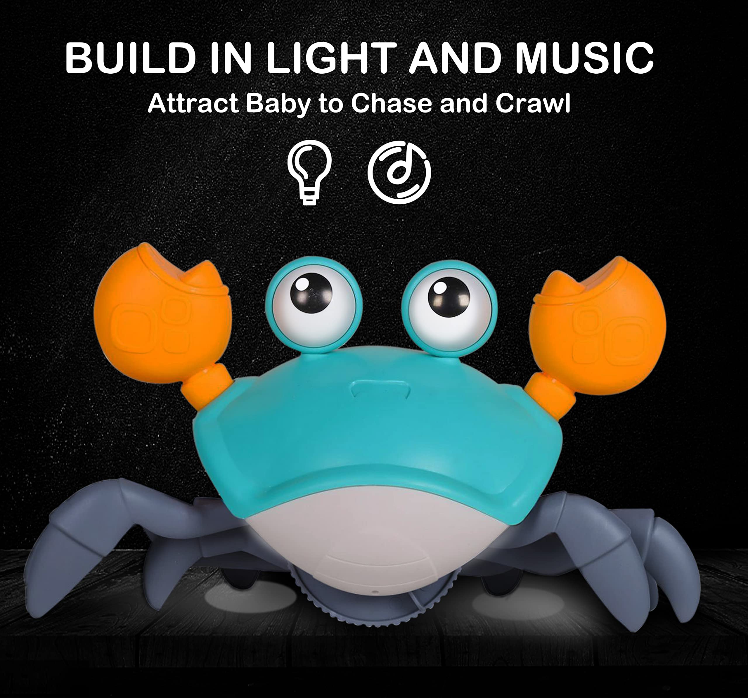scientree Crawling Crab Baby Toy with Light Up and Music , Toddler Interactive Toys with Sensor Obstacle Avoidance Function,USB Rechargeable, Fun Moving Toy for Babies, Toddlers and Kids