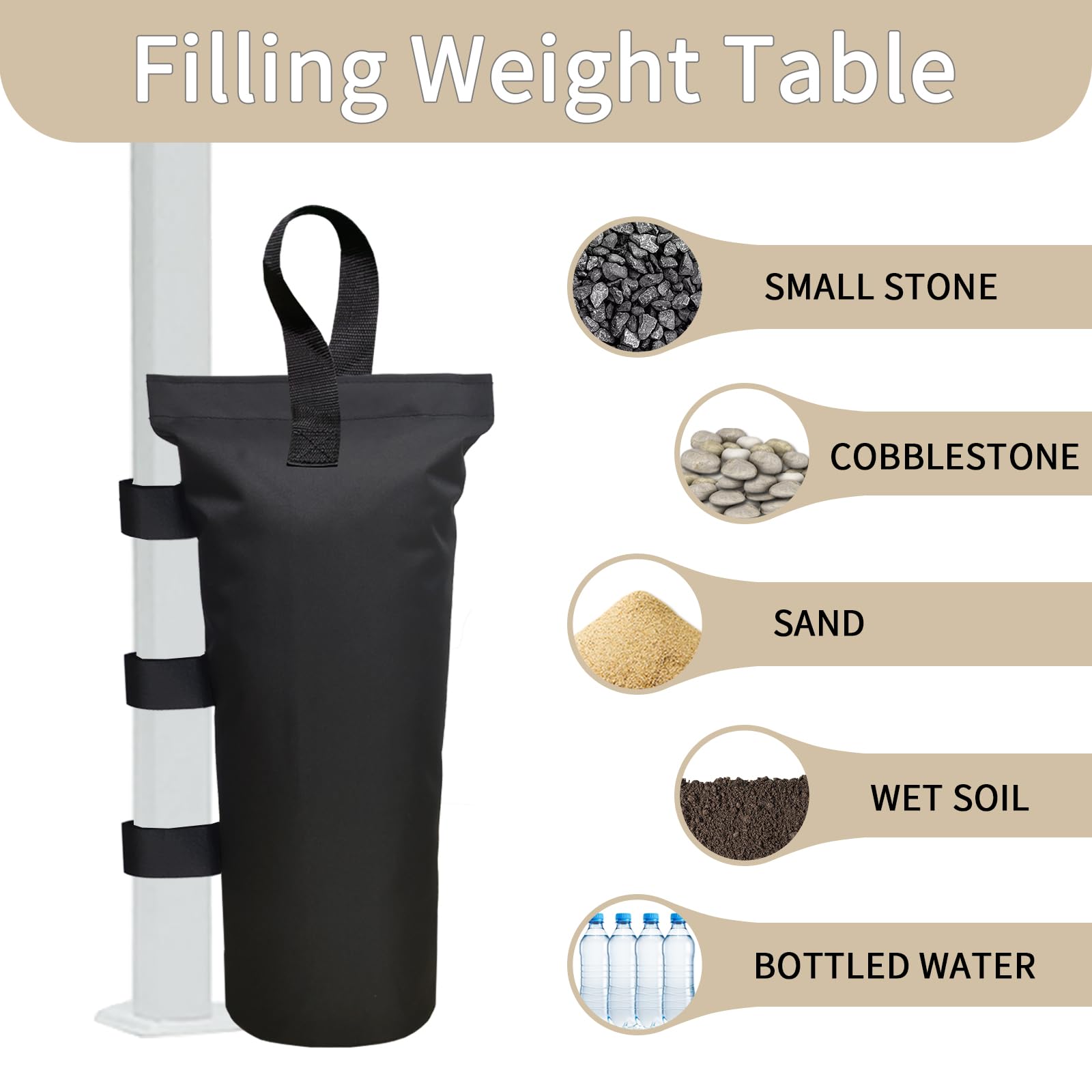 Canopy Weights Set of 4，Heavy Duty Canopy Weight Bags (120 lbs) for Ez Pop up Canopy Tent Outdoor Instant Canopies, Black (without Sand) ，Set of 4