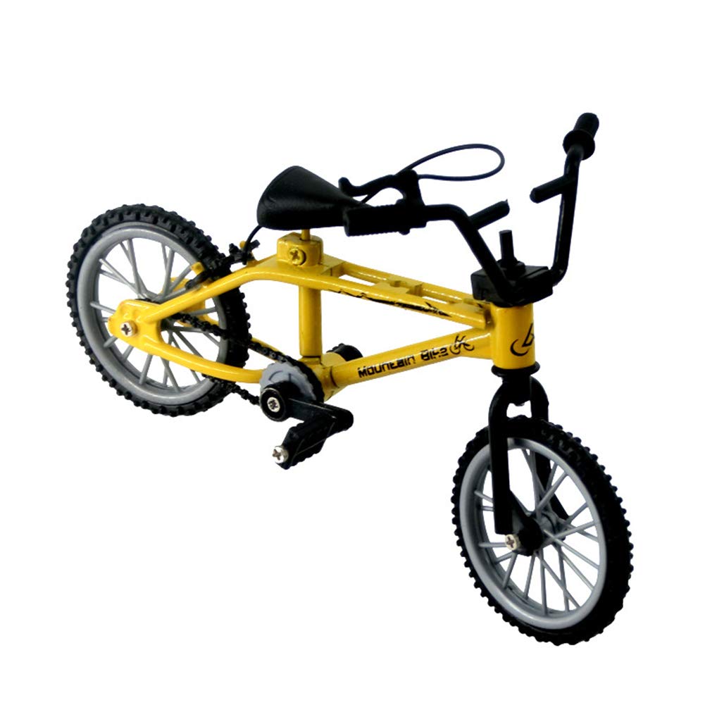 Shuohu 1/18 Diecast Finger Bike Toy, Mountain Bike Bicycle Desktop Board Toy Kids Finger Boards Toy Yellow