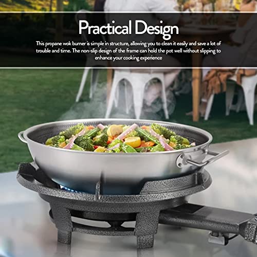 GasOne 13" Single Propane Burner, Cast Iron Wok Burner With 0-20 PSI Adjustable Regulator And Stainless Steel Hose
