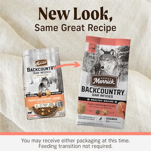Merrick Backcountry Healthy Grains Premium Dog Food Kibble with Freeze Dried Raw Pieces, Pacific Catch Recipe - 4.0 lb. Bag