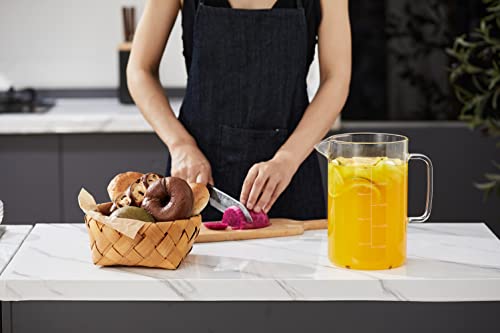 Glass Water Pitcher with Scale Line, Dinner Table Pitcher, Large Serving Carafe for Water, Juice, Sangria, Lemonade, and Milk, Clear Glass Beverage Pitcher (Clear, 85 oz)