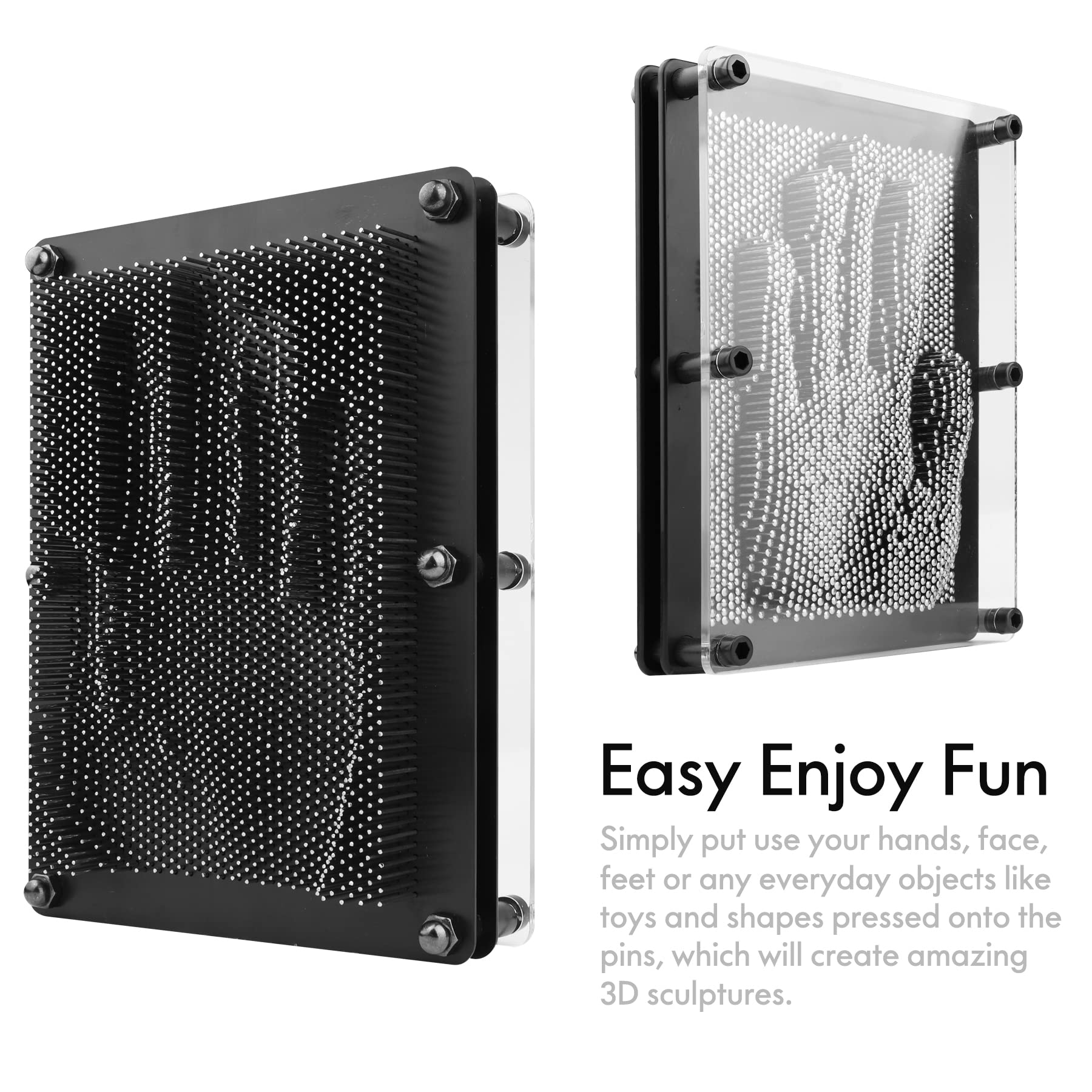 Xsltkby 3D Pin Art Board Toy - Large Size Desk Toy Sculpture for Children Adults 6 x 8 inches (Silver Metal)