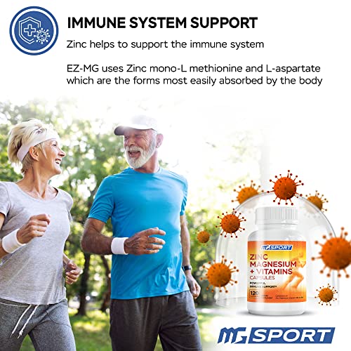 Magnesium Zinc & Vitamins B6, B9, Folic Acid – High Absorption for Immune Support, Muscle Recovery, Easy on Stomach, 120 Capsules