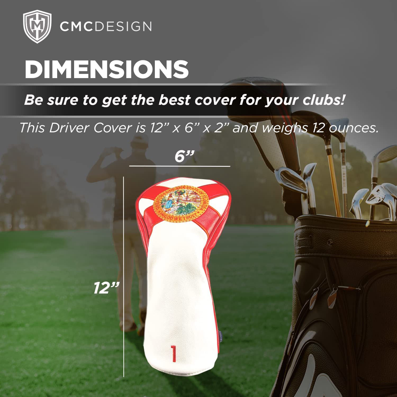 CMC Design Custom Florida Flag Embroidered Golf Driver Head Cover - Glove Soft Lining - Design Elements Include Applique and Embossing - Great Fit on Any Club as Golf Head Covers, Wood Driver Cover