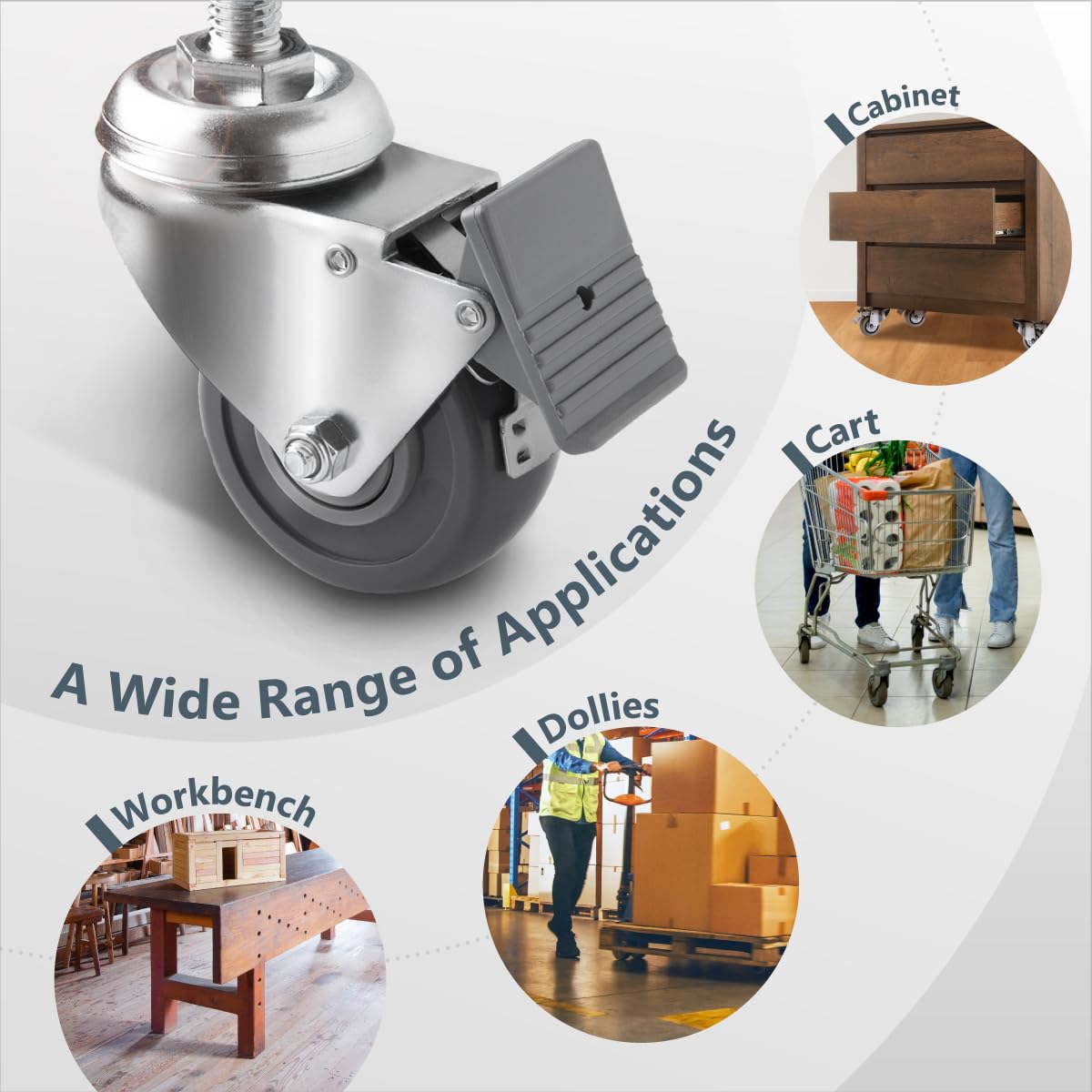 POWERTEC 17202 Dual Locking Swivel Caster Wheels Set of 4 with 400 lb Weight Capacity