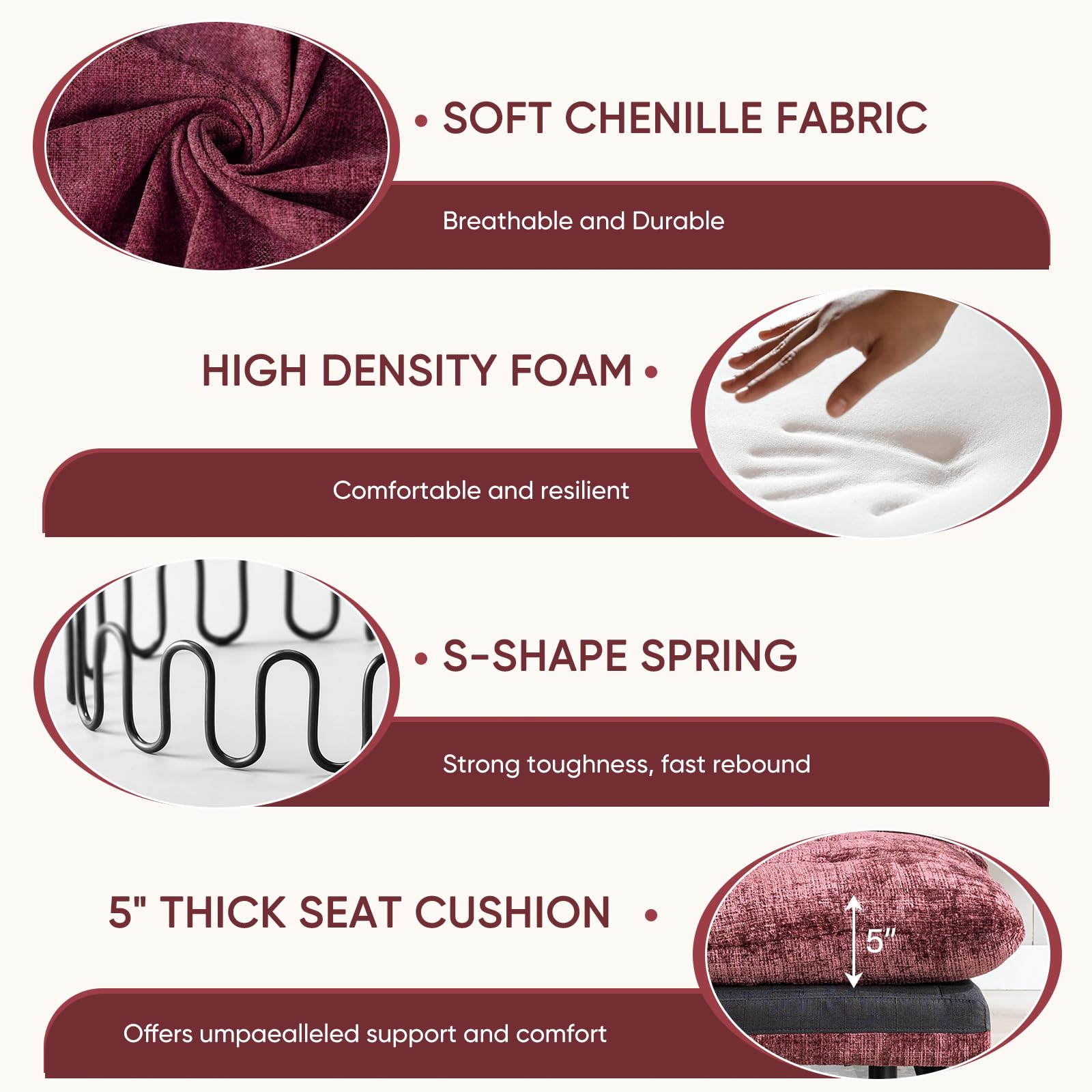 Futon Sofa Bed, Convertible Sleeper Couch Memory Foam Small Splitback Loveseat for Living Room,Modern Upholstered Love Seat with Adjustable Backrest and 6 Metal Legs,Thicker Cushion Version(Burgundy)