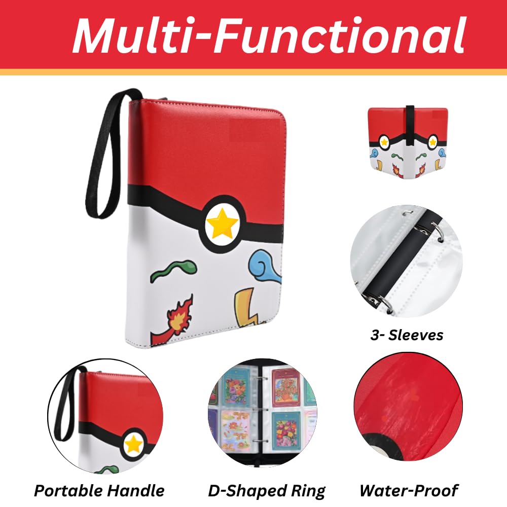 Card Binder 4-Pockets, Trading Card Holder 440 Pockets with 55 Sleeves, Zipper Carrying Case, Card Binder Folder, Perfect Gifts for Child