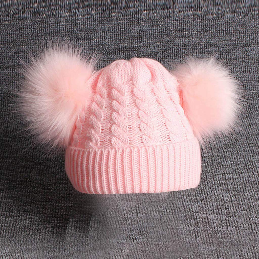 Youmymine Toddler Childrens Baby Knitting Hat Wool Hemming Hat Keep Warm Winter Hiarball Fur Ball Cap (A, Pink)