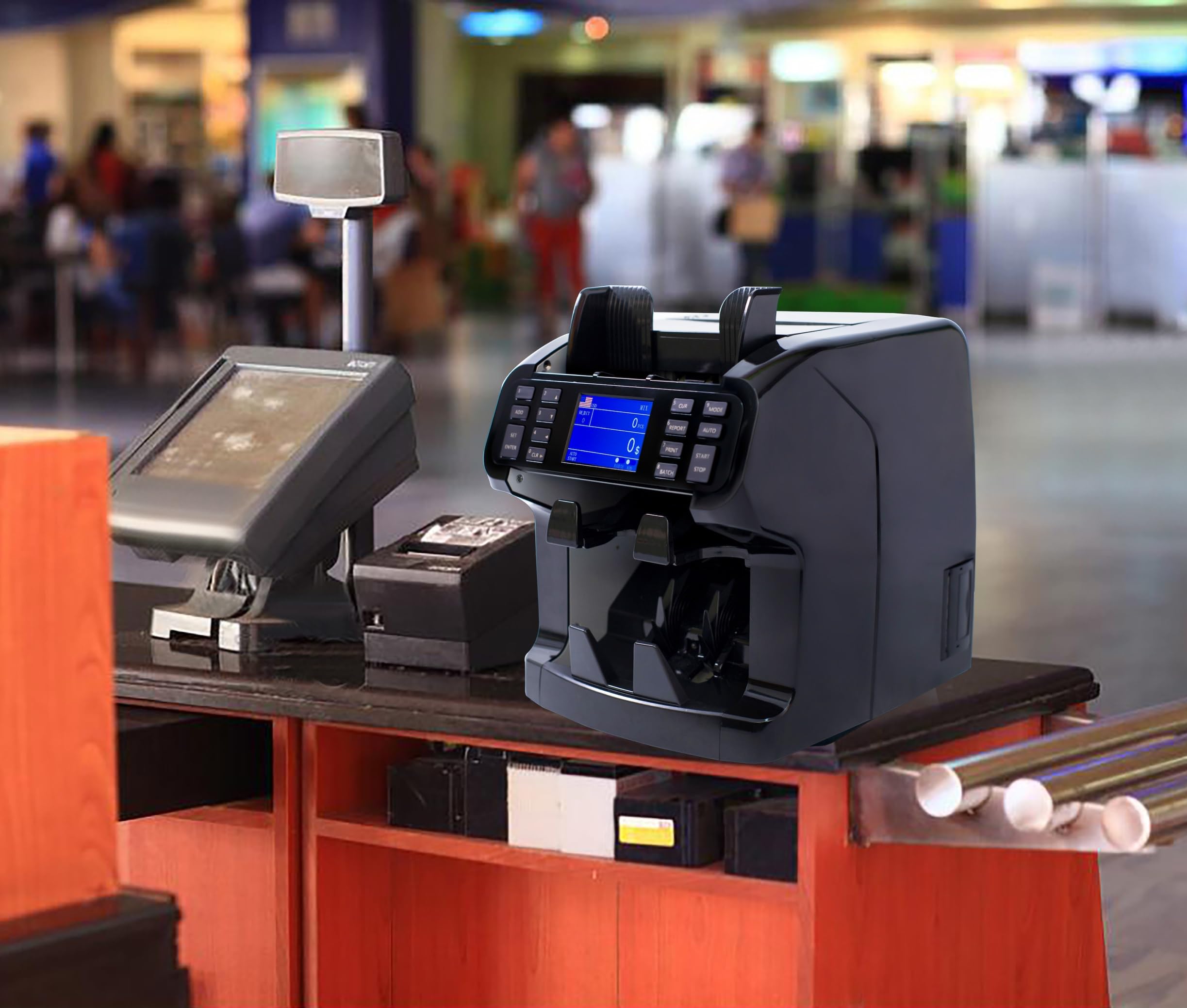 Demotio Bank Grade Two Pocket Bill Sorter MA-900 Non-Stop Bill Counter Multi-Currency Highly Reliable Counterfeit Detection and Value Counting with Built-in Printer