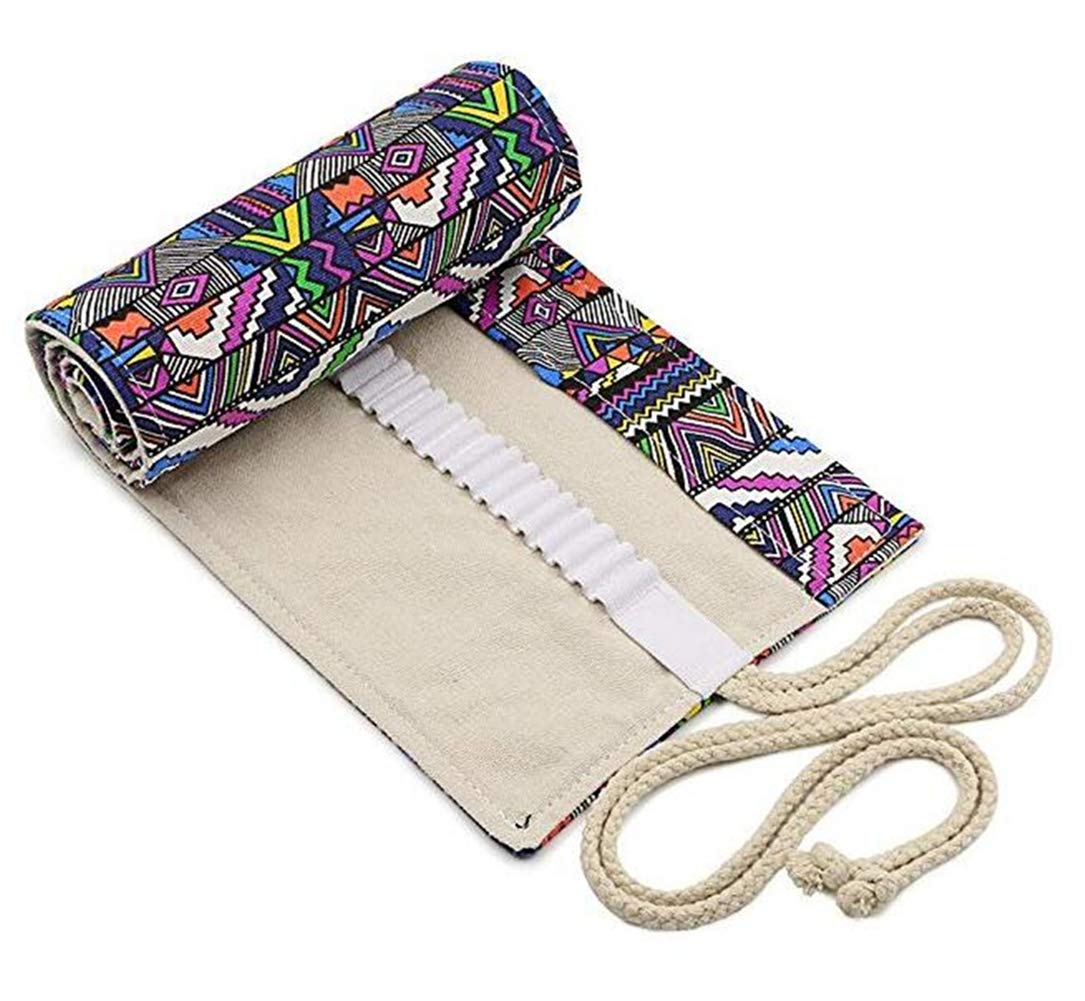 Intage Canvas Pencil Wrap for Colored Pencil, Pen/Pencil Roll Holder for Artist Coloring Portable Storage Organizer (12/24/36/48/72 Slots) (E, 12 Slots)